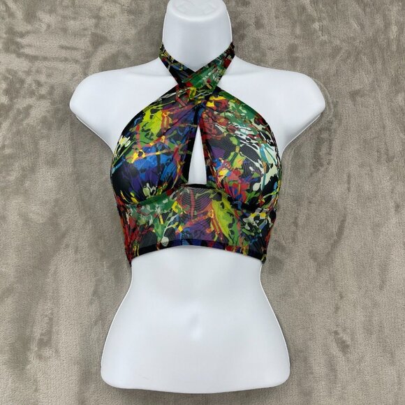 Badinka | Tops | Badinka Splash Colorful Mesh Sheer Criss Cross Halter ...